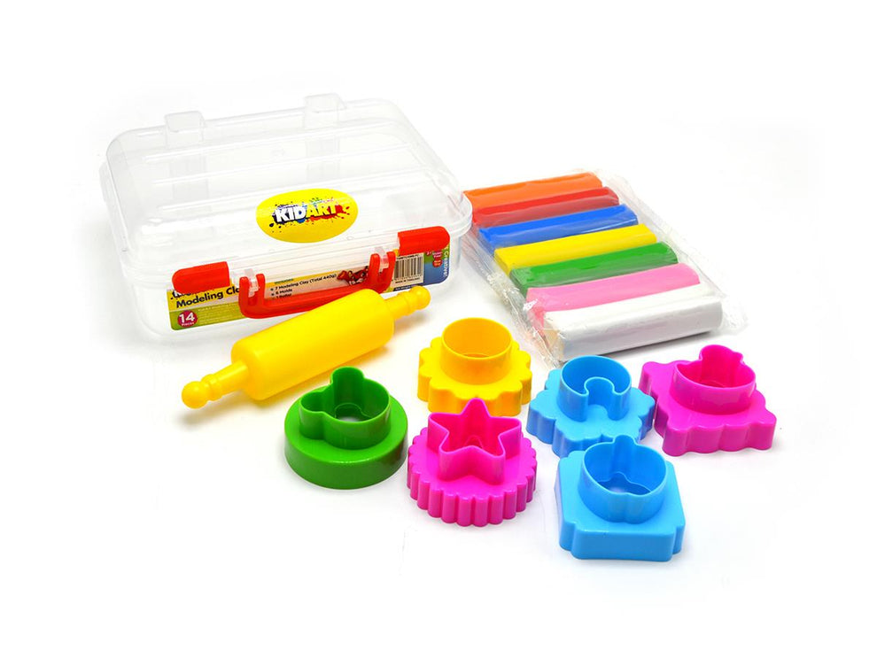 Kid Art Modeling Clay 440gr 7 Colors 6 Molds And Roller In Plastic Box ...